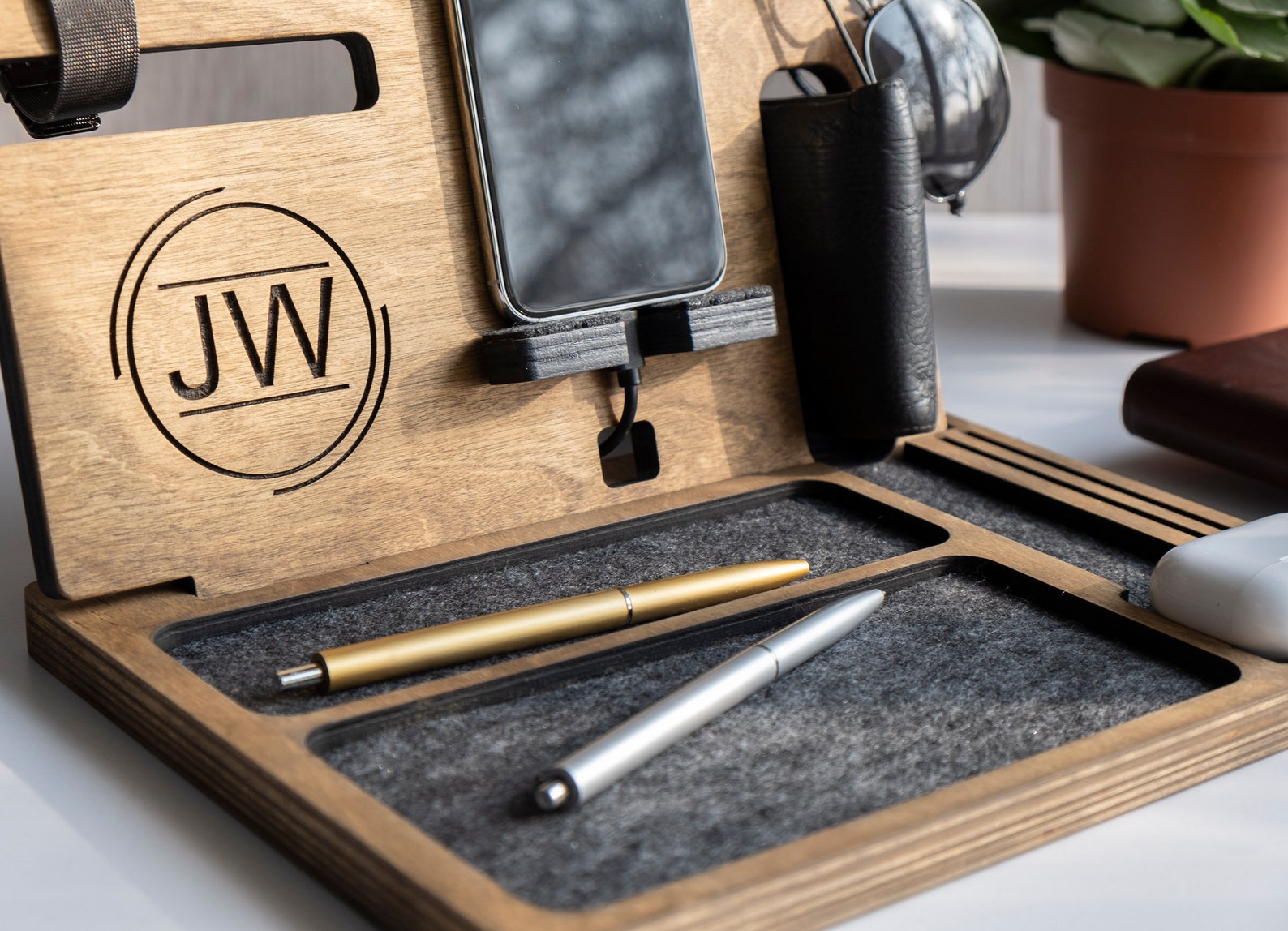 Mens Wood Valet Box, Mens Valet Stand, Mens Wood Valet Tray, Charging ...