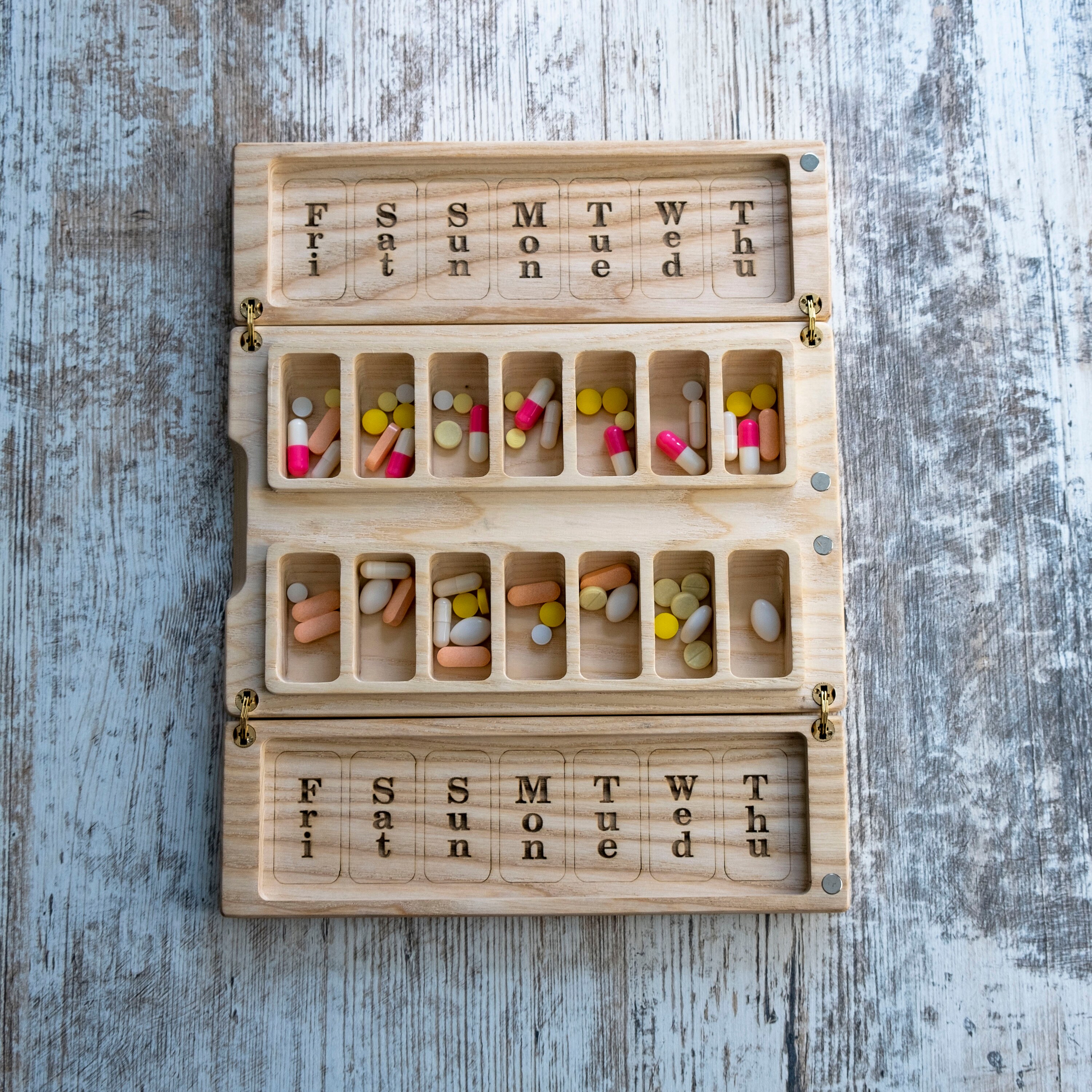 Wood Pill Box 7 Day Sun and Moon Day and Night Weekly Pill Box | Etsy