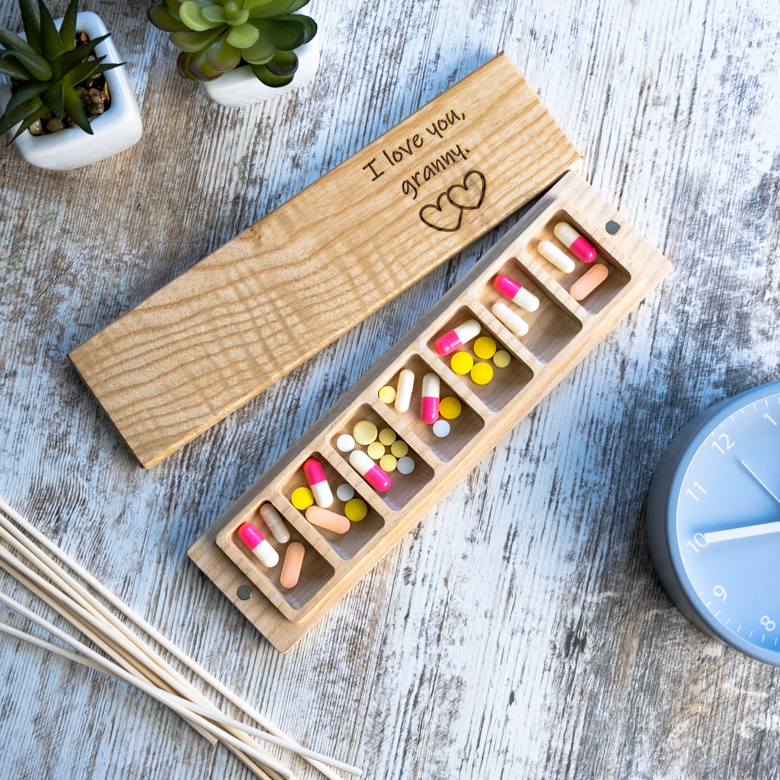 Large Pill Case Weekly Pill Box Wood Pill Box 7 Day Weekly Pill Case ...