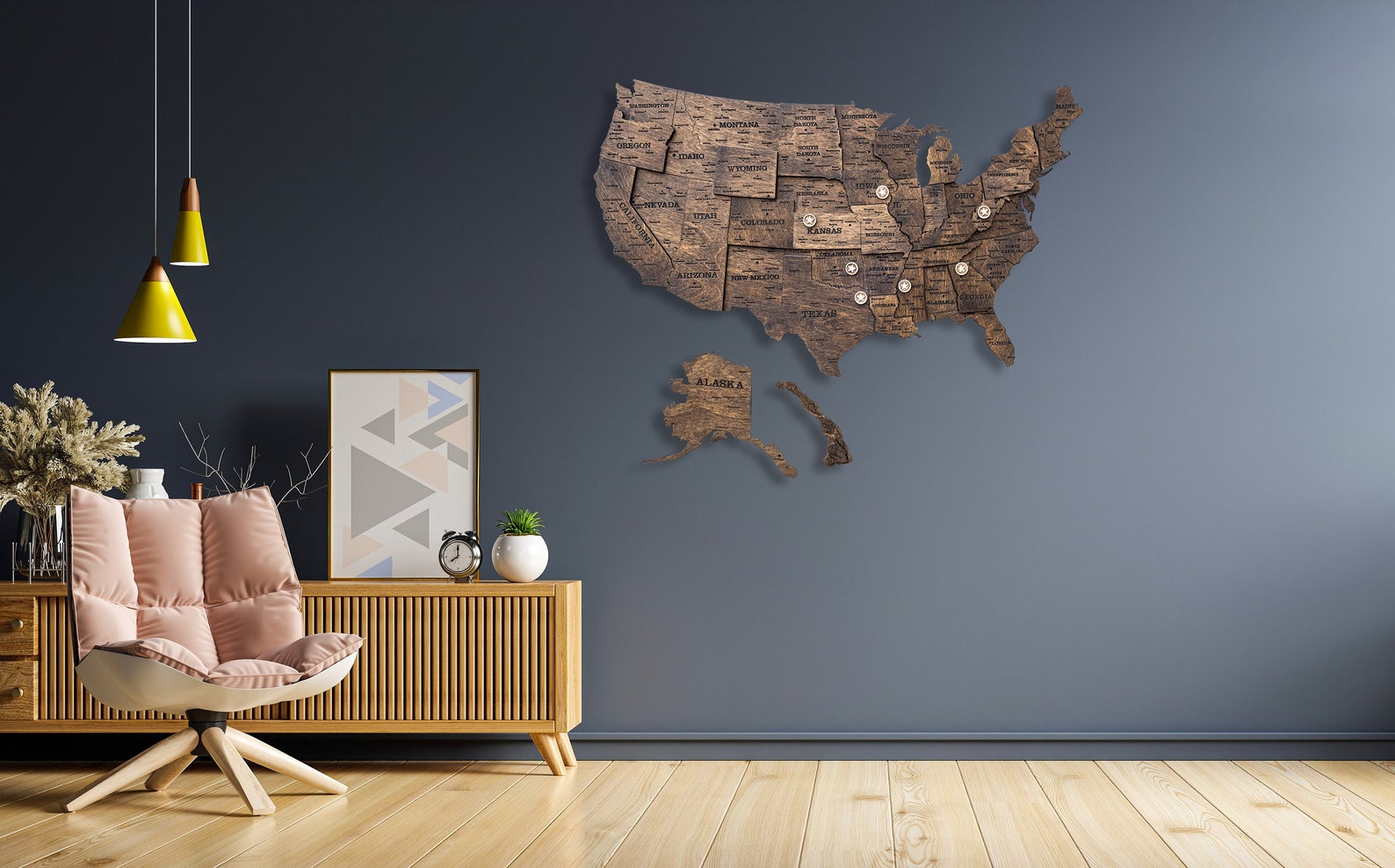 USA Travel Map 3d Apartment Decor Gift US Wooden Wall Map USA - Etsy
