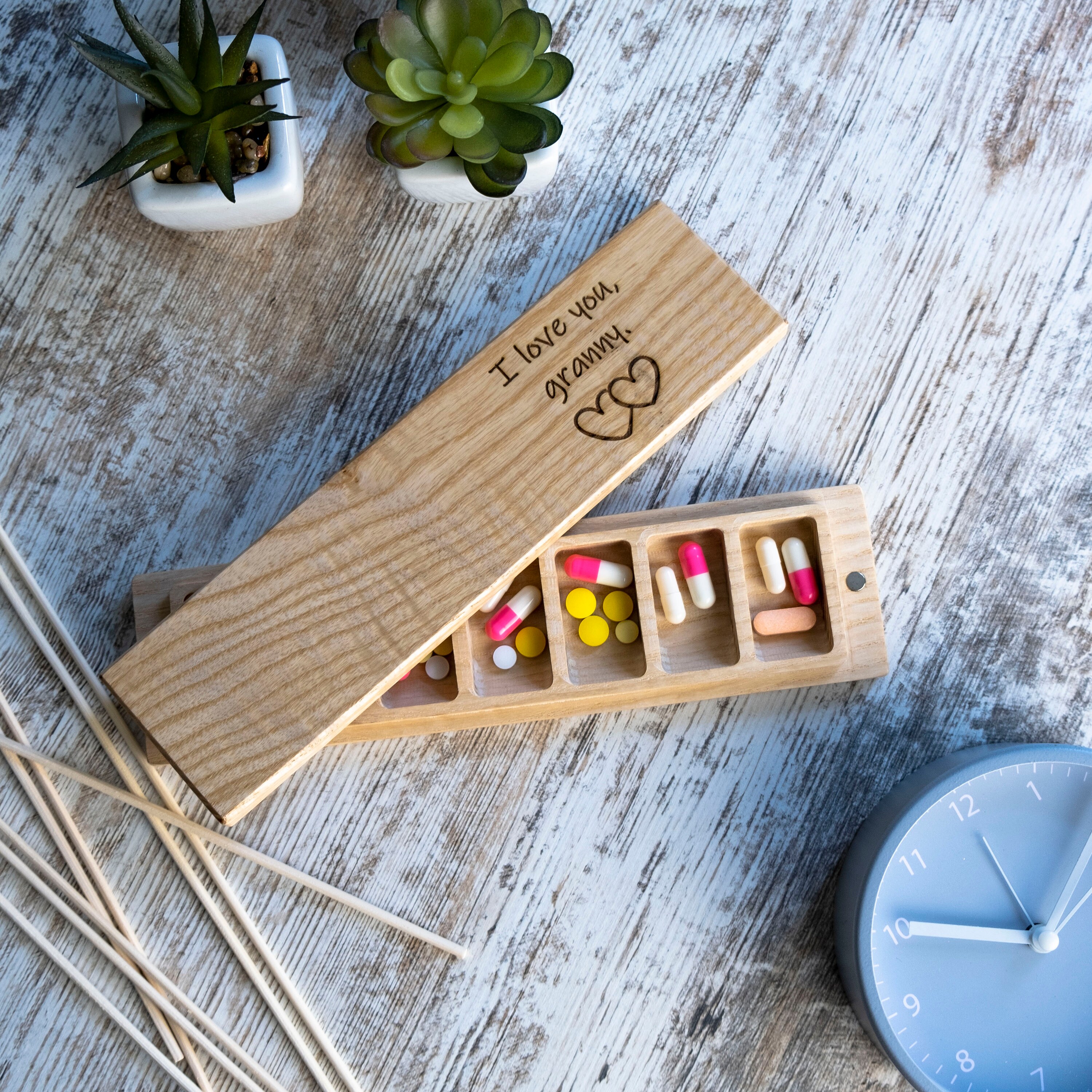 Large Pill Case Weekly Pill Box Wood Pill Box 7 Day Weekly Pill Case ...