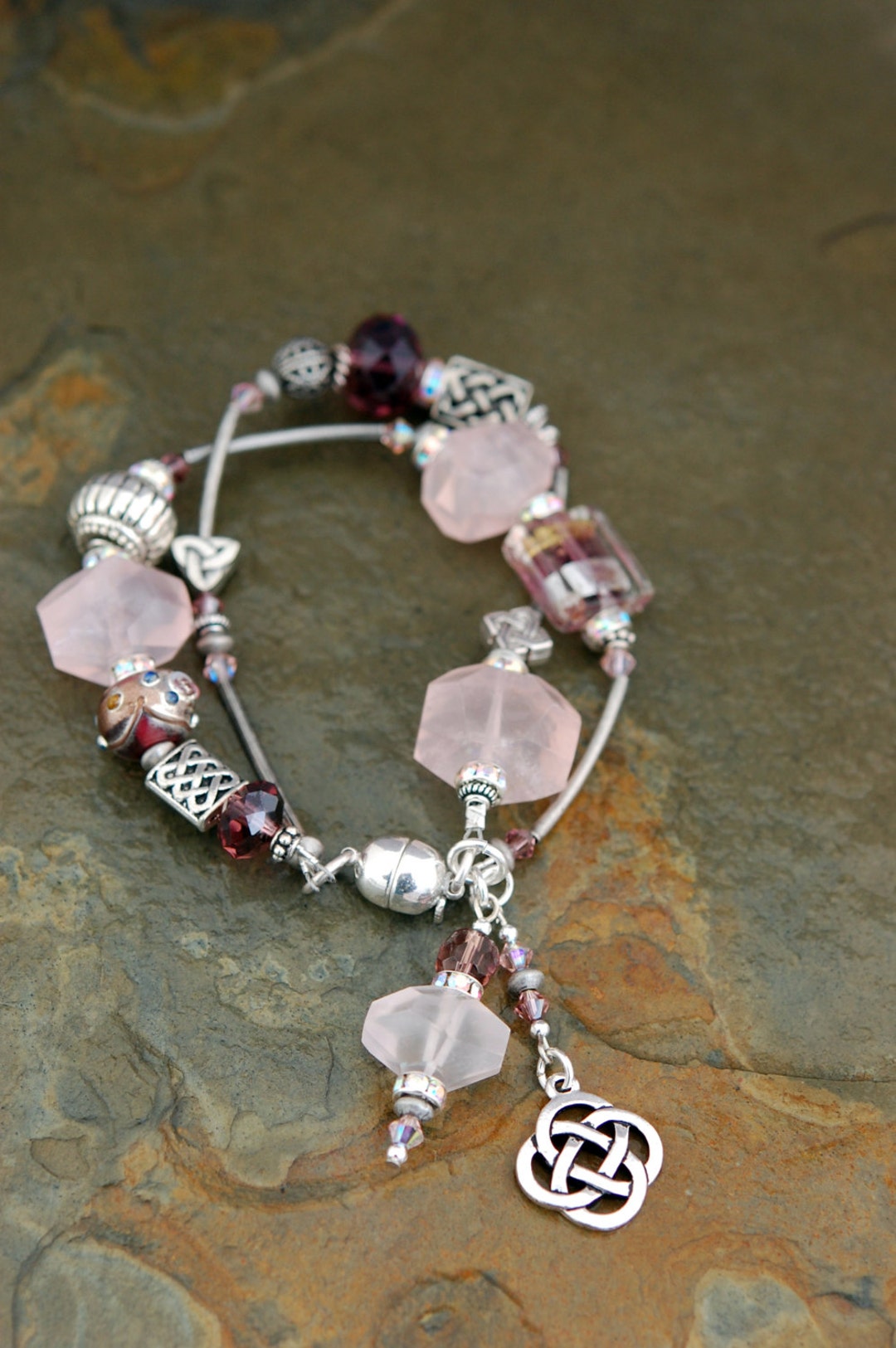 Cliodna Rose Quartz Gemstone Celtic Bracelet. - Etsy
