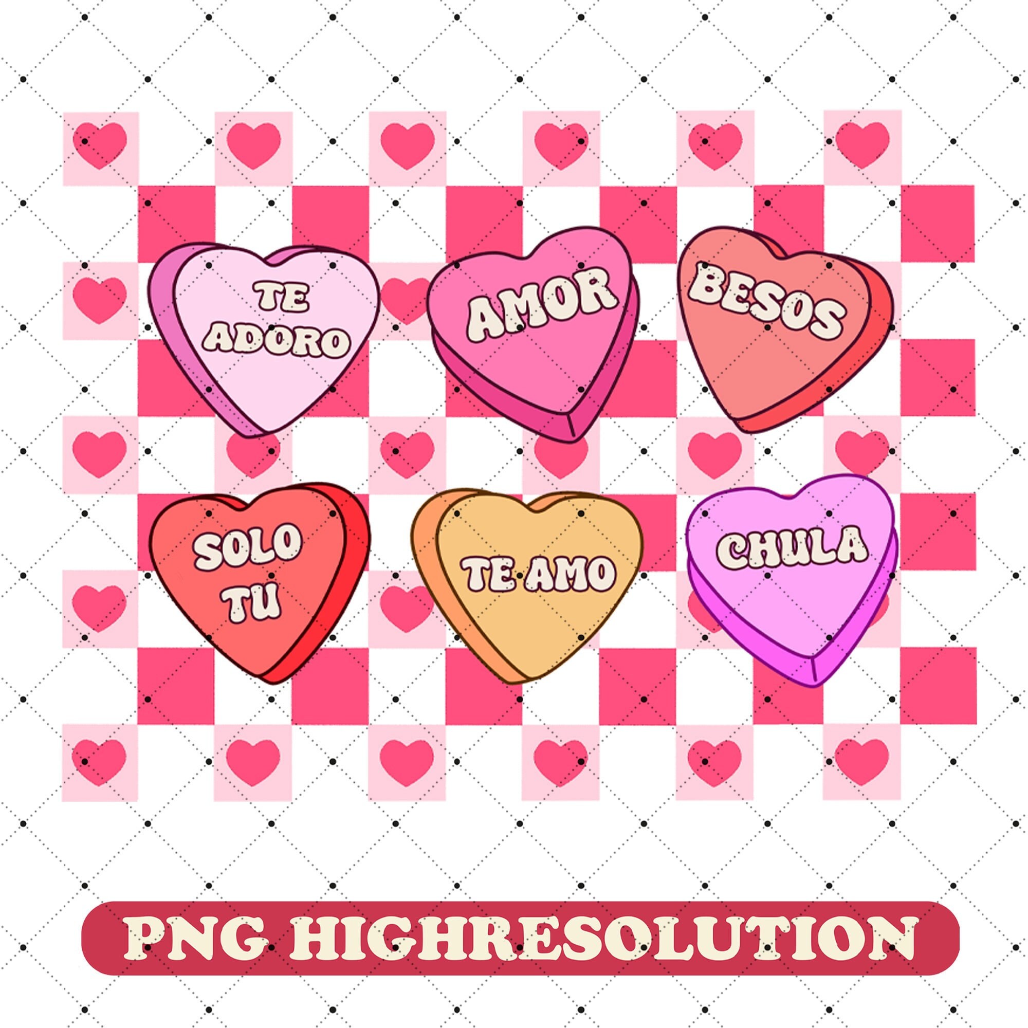 Spanish Valentine's Day Candy Hearts Checkerboard PNG, Spanish Candy ...