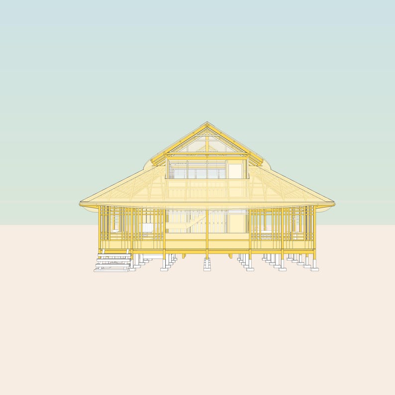 3D Timber Frame House Model: 2 Story Tropical Bali Villa, 80m2 Floor ...