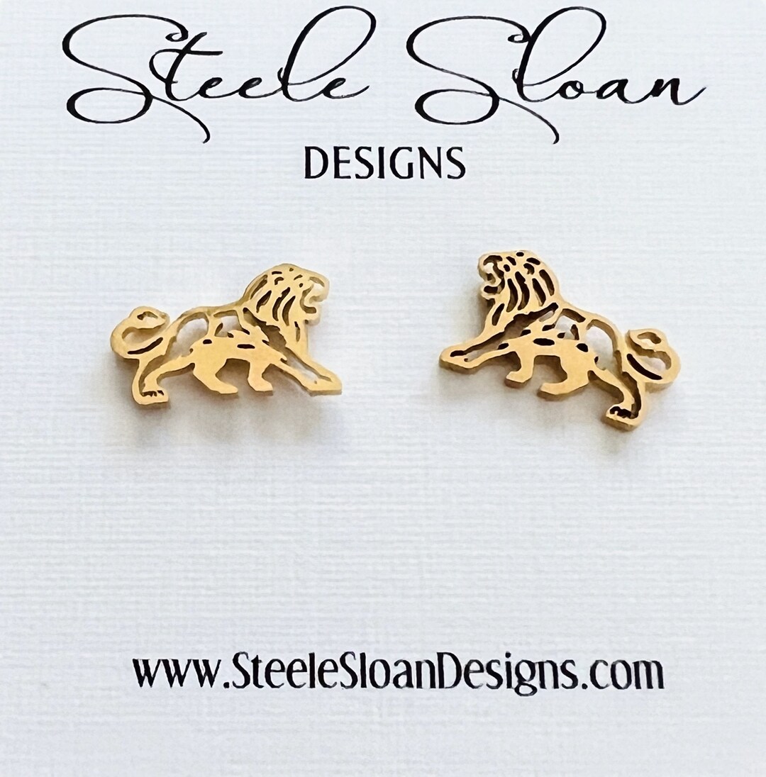 Lion Gold Stud Earrings, Lion Gift, Lions Team Gift Lions Baseball ...