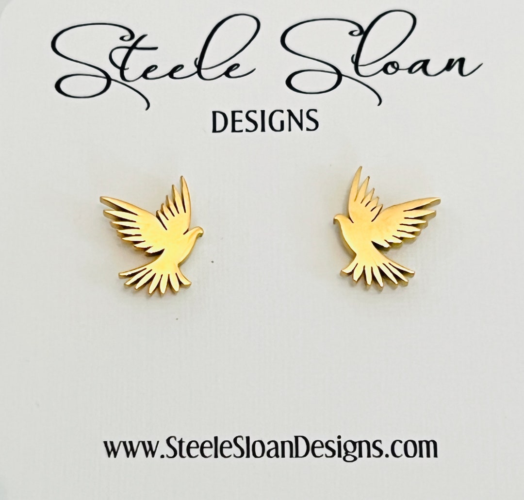 Beautiful Flying Dove Gold Stud Earrings- Peaceful Beauty - Perfect ...