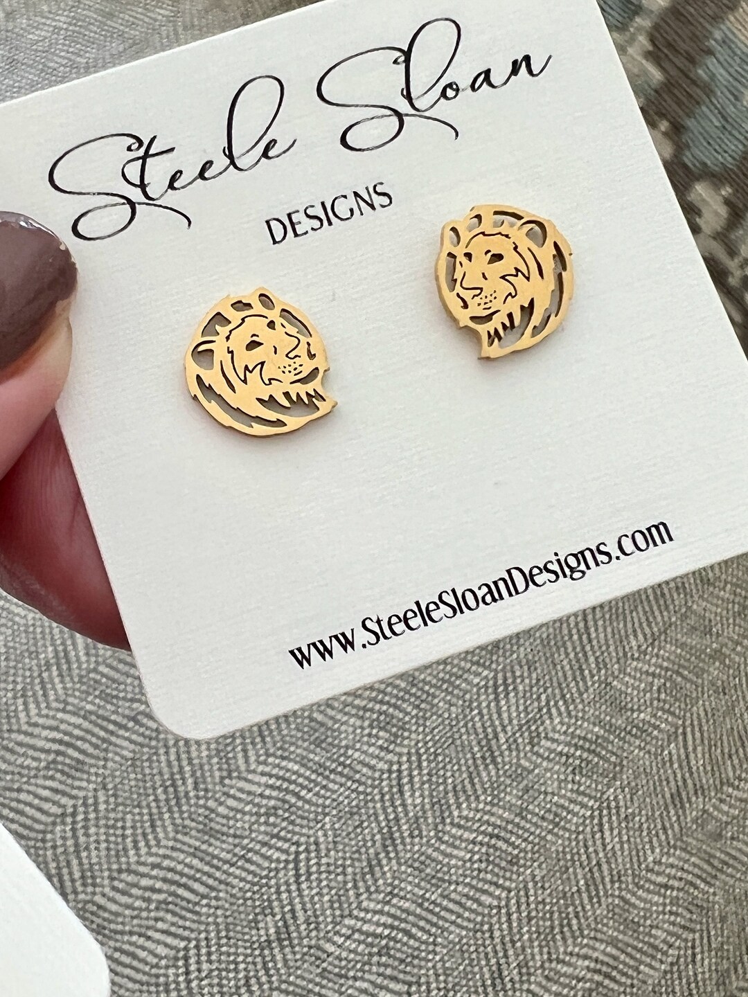 Lion Earrings, Lion Pride, Gold Stud Lion Earrings, Hypoallergenic ...