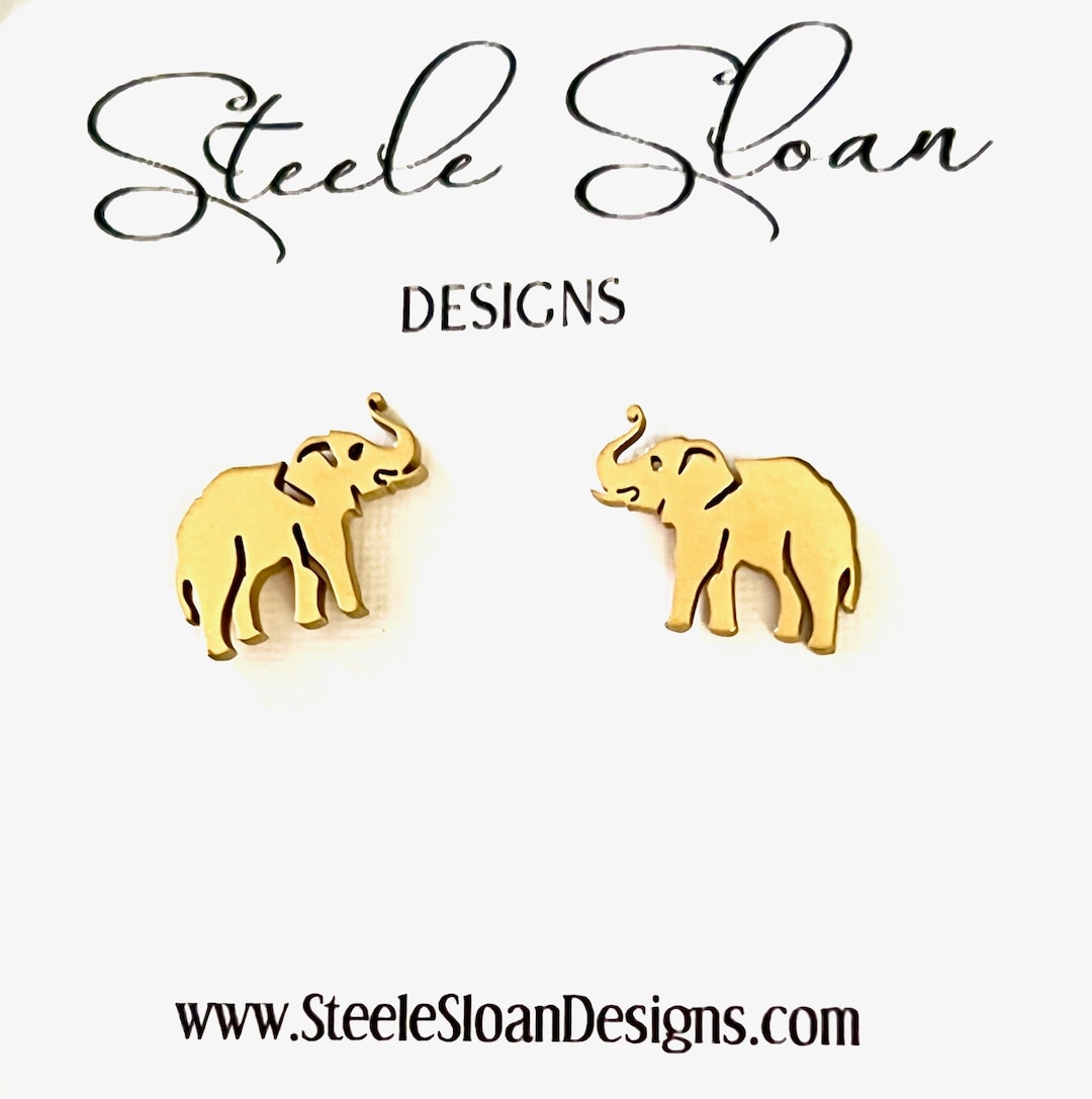 Cute Elephant Earrings, Elephant Gift, Gold Stud Elephant Earrings ...
