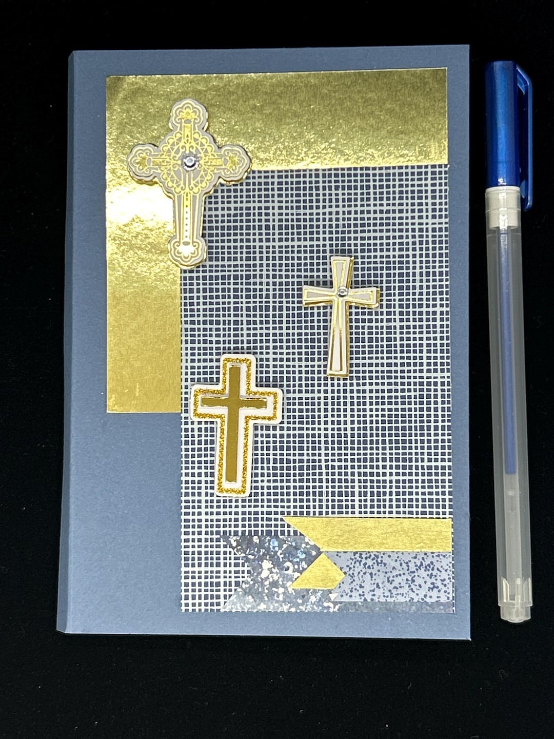 Blue and Gold Cross Sticky Notes Notepad Holder ( 4x6 ) A Pocket and ...