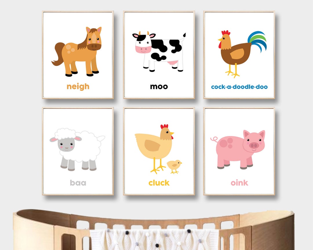 Nursery Farm Animal Printable Art, Cow Sheep Horse Chicken Pig Digital ...