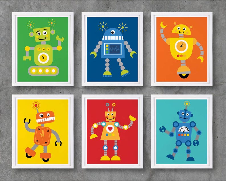 Robot Printable Art, Robots Digital Printables, Nursery Print ...