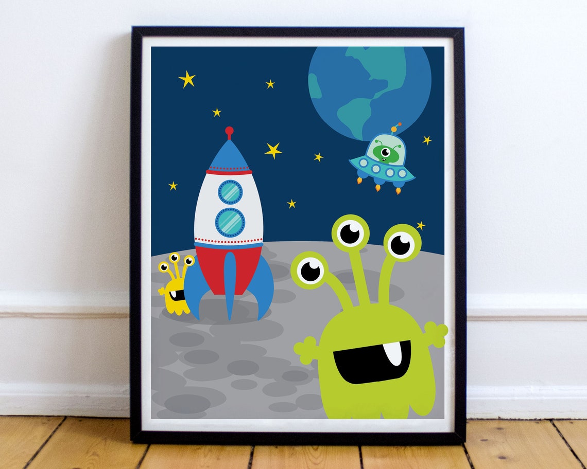 Rocket Space Alien Printable Art, Dream Big, Moon Digital Printables ...
