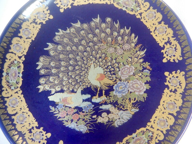 Vintage Moroccan Taous Peacock Cobalt Blue Porcelain Plate With Easel ...