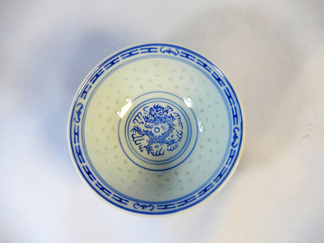 Vintage Porcelain Rice Bowl With Rice Eyes Dragon Design Motif Circa ...