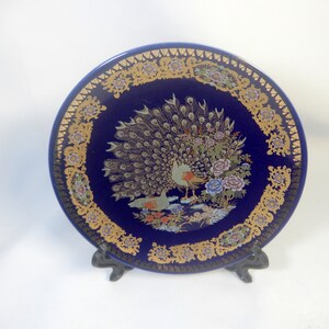 Vintage Moroccan Taous Peacock Cobalt Blue Porcelain Plate With Easel ...
