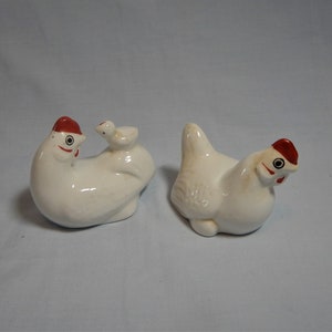 Vintage White Porcelain Chicken Pair Hand Crafted Hand Painted Mid ...
