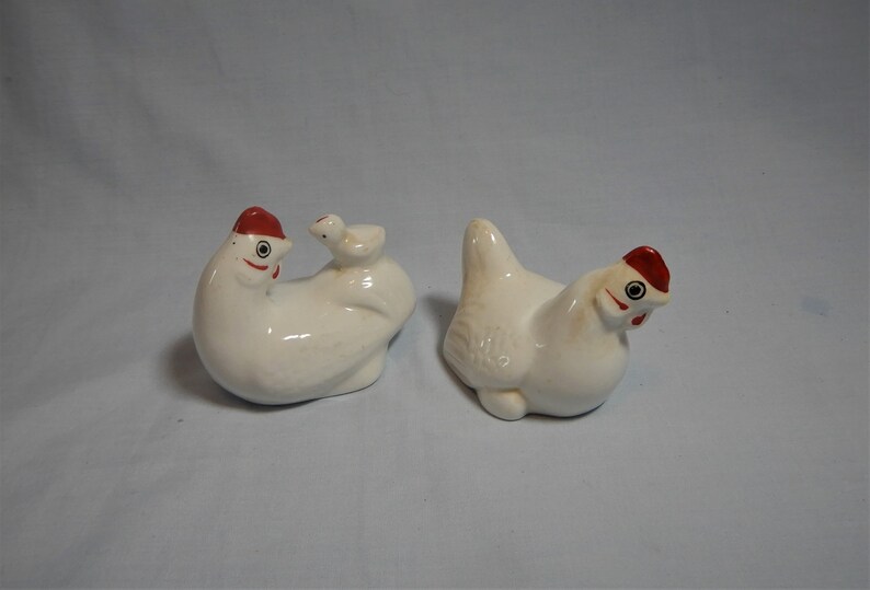 Vintage White Porcelain Chicken Pair Hand Crafted Hand Painted | Etsy