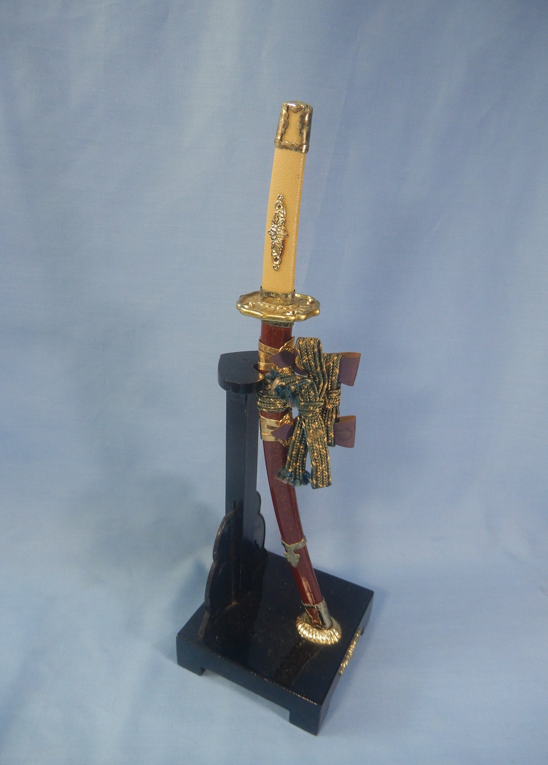 Vintage Miniature Japanese Katana Sword Display Stand Stainless Steel ...