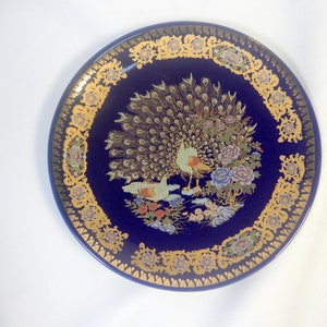 Vintage Moroccan Taous Peacock Cobalt Blue Porcelain Plate With Easel ...
