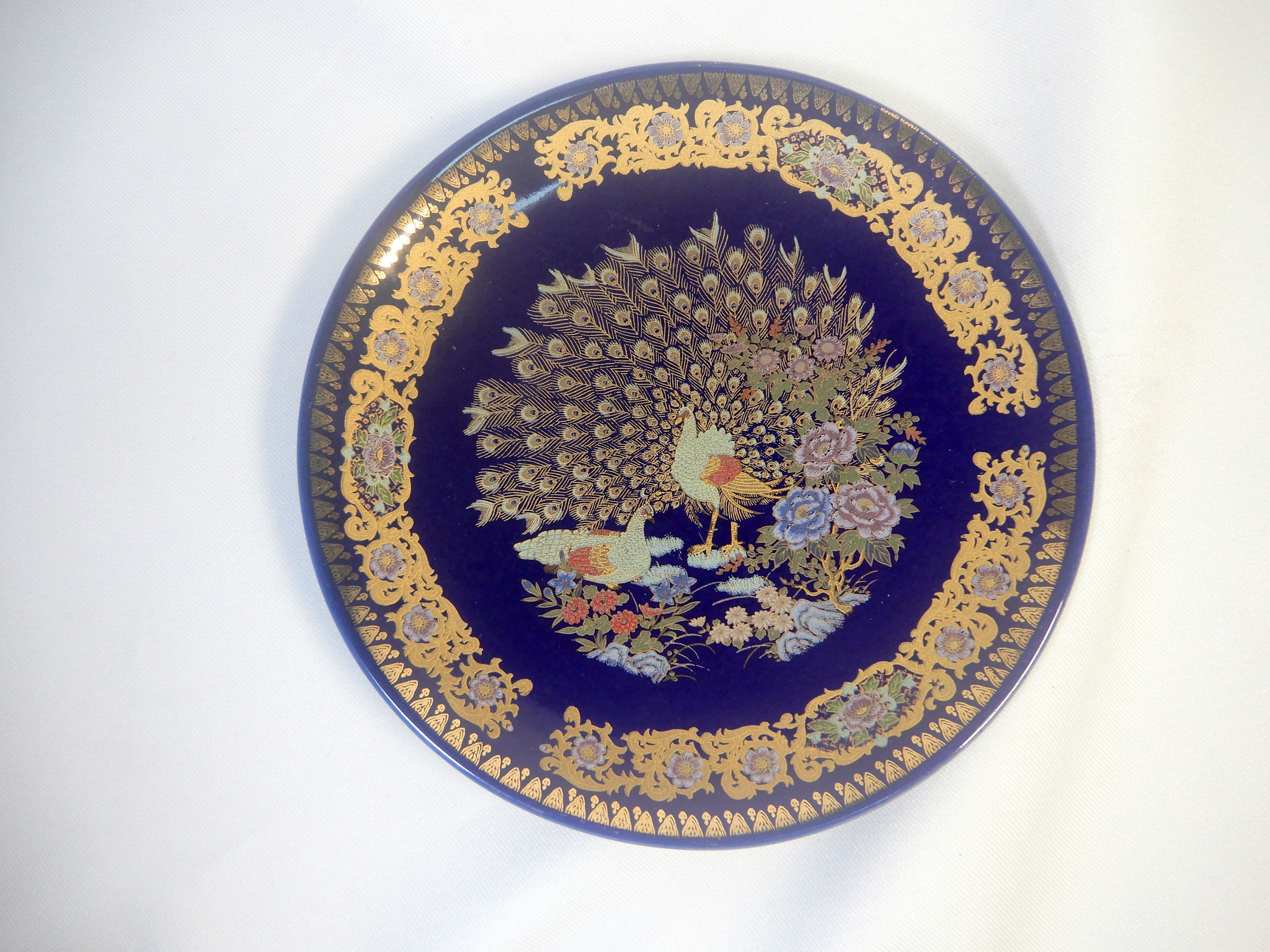 Vintage Moroccan Taous Peacock Cobalt Blue Porcelain Plate With Easel ...