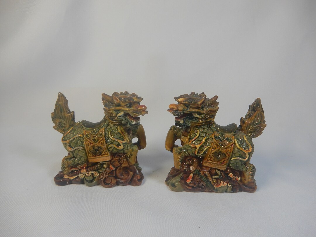 Vintage Chinese Resin Foo Dogs Kylin One Pair Early 20th Century Seldom ...