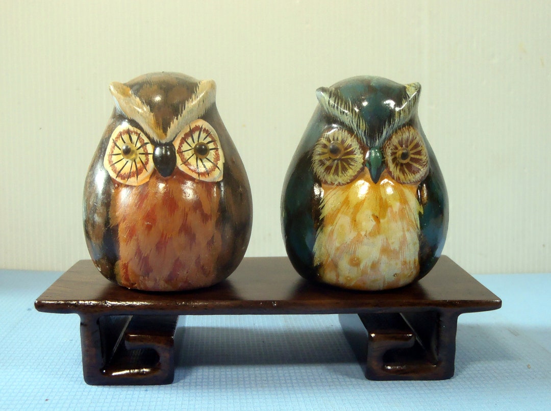 Art Pottery Vintage Ceramic Owls Pair Hand Painted Mid 1900s - Etsy