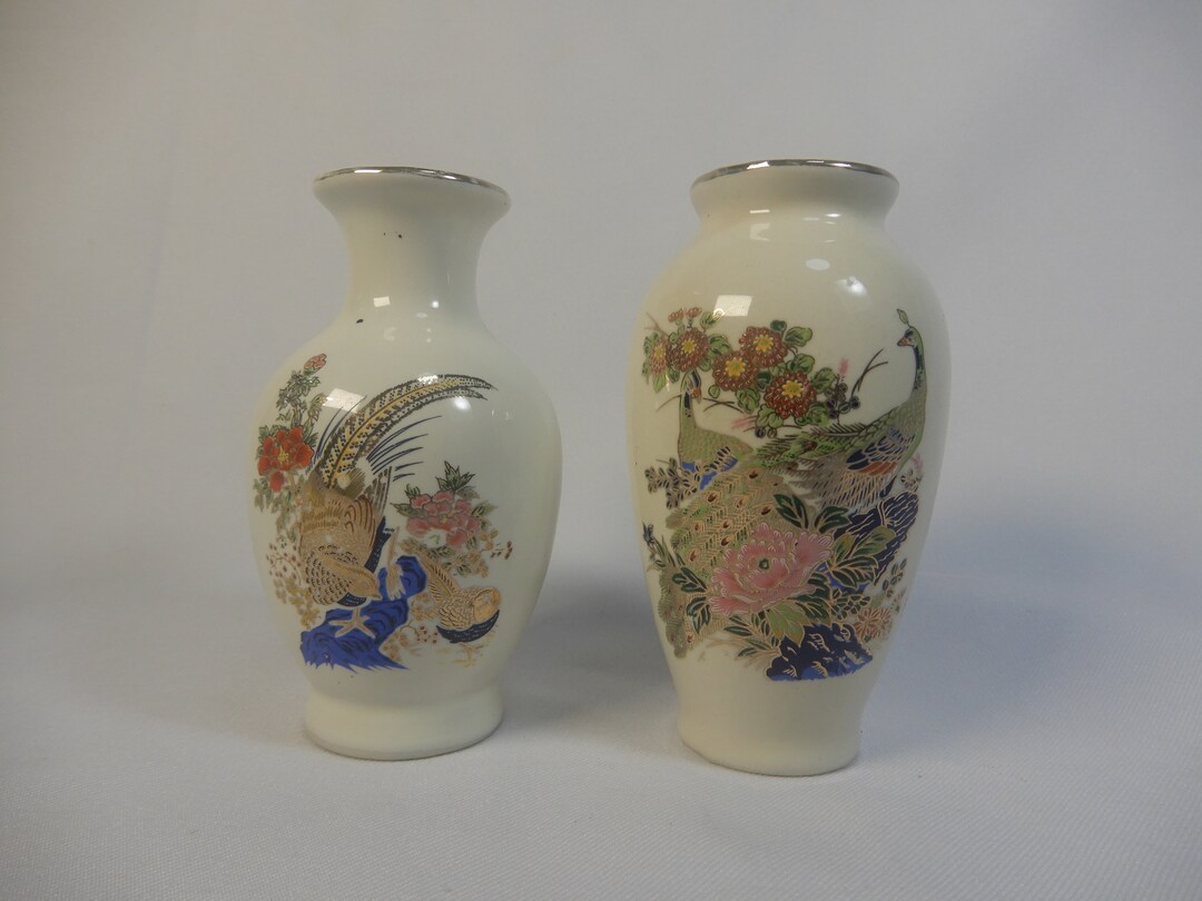 Vintage Japanese Small Porcelain Vases One Pair Peacock Design Motif ...