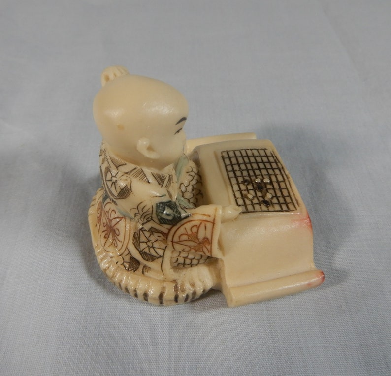 Vintage Japanese Resin Netsuke Boy Playing Chess Circa Mid to | Etsy