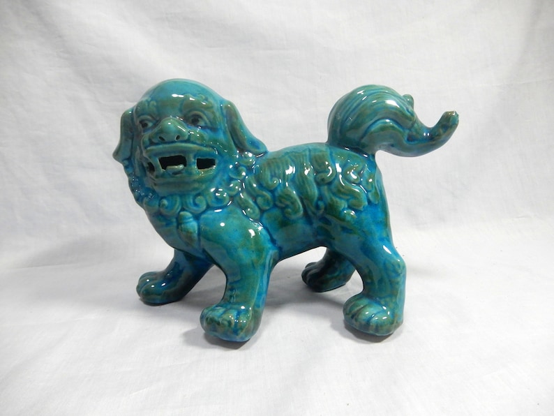 Vintage Turquoise Blue Fu Foo Dogs Pair Large Circa Mid - Etsy
