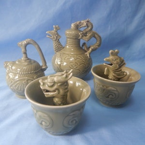 Chinese Northern Yaozhou Celadon Porcelain Teapot Set Cups Revise Flow ...