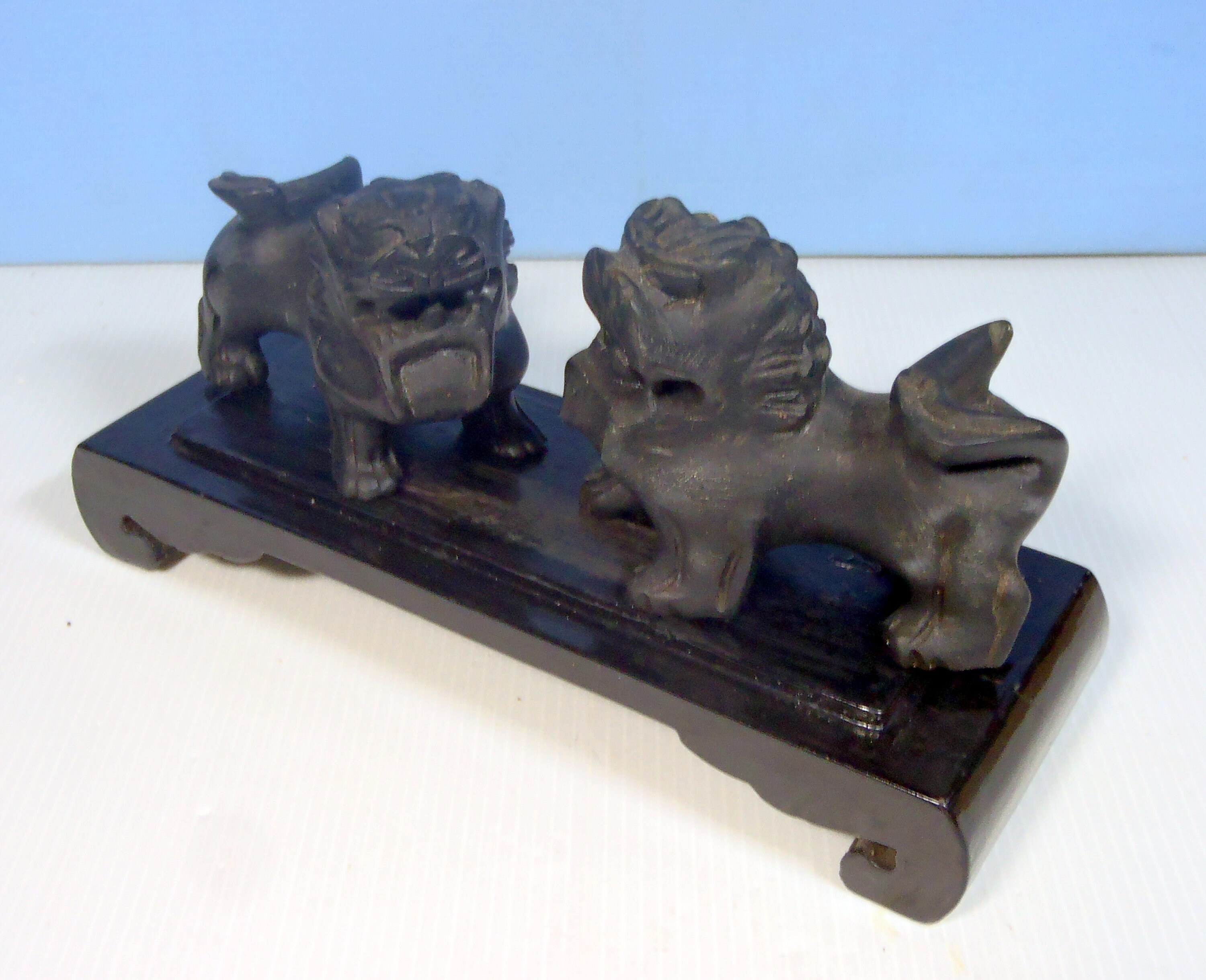 Antique Rare Shoushan Stone Foo Dogs Pair Hand Carved Wood | Etsy
