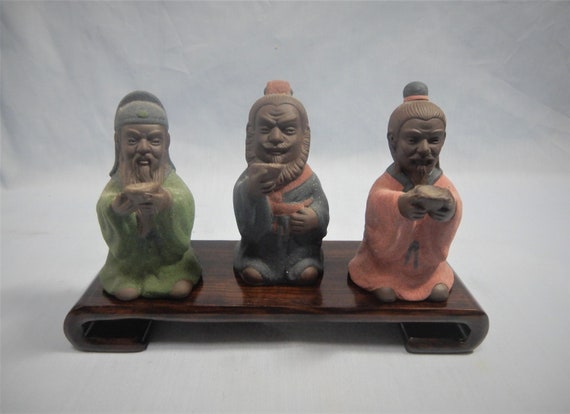 Vintage Chinese Ceramic Deities Set of 3 Display Wood Stand - Etsy