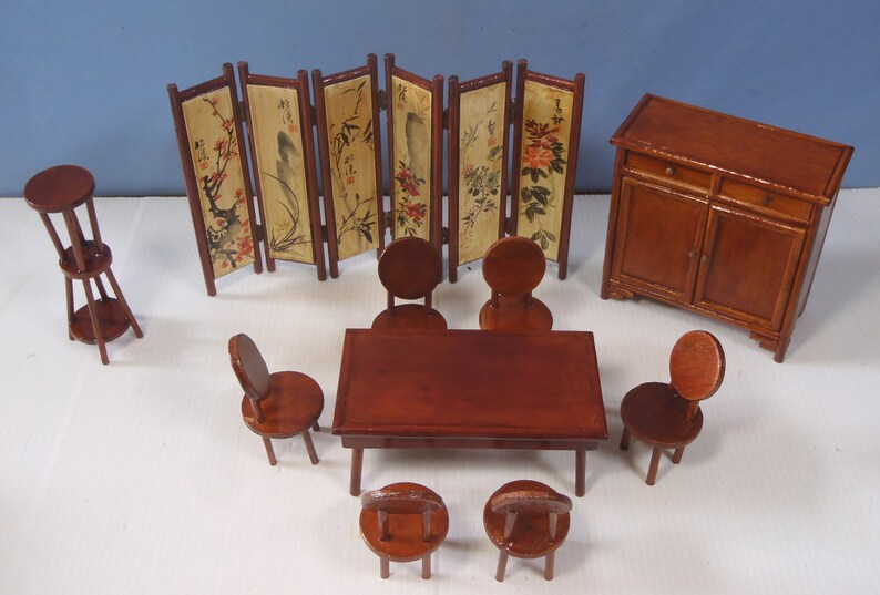 Collector's Vintage Chinese Doll House Miniature Furniture Set 10 Pcs ...