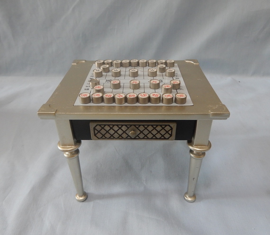 Antique Metal Chinese Chess Set Table With Drawers Circa Mid - Etsy