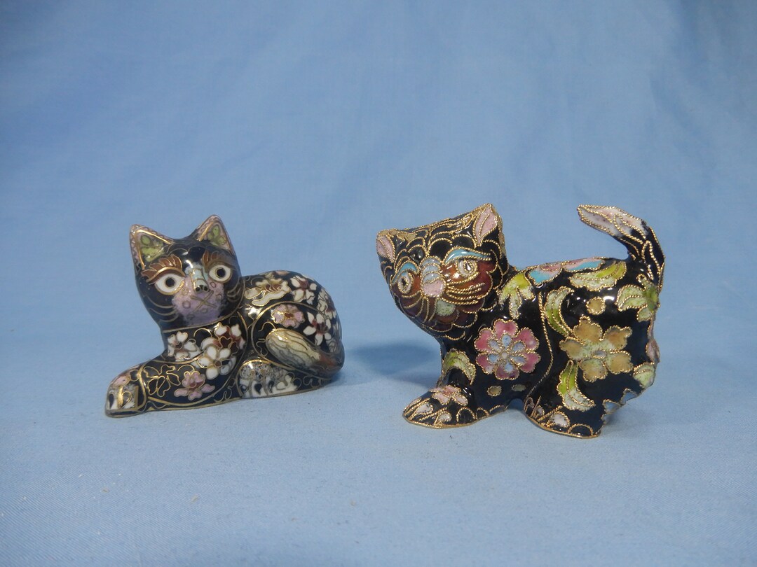 Antique Chinese Cloisonne Cats Pair Hand Crafted Circa Mid 20th Century ...