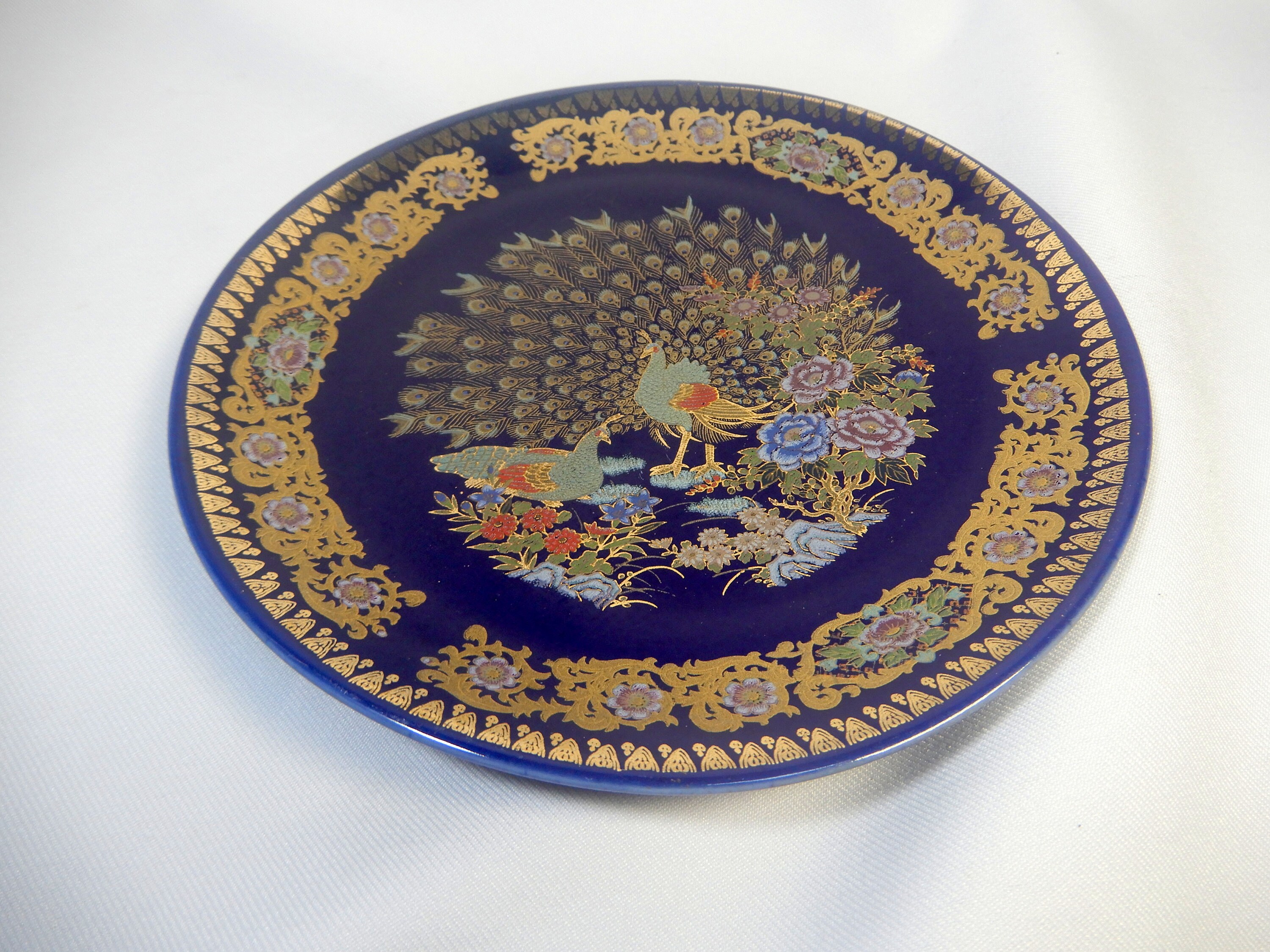 Vintage Moroccan Taous Peacock Cobalt Blue Porcelain Plate With Easel ...