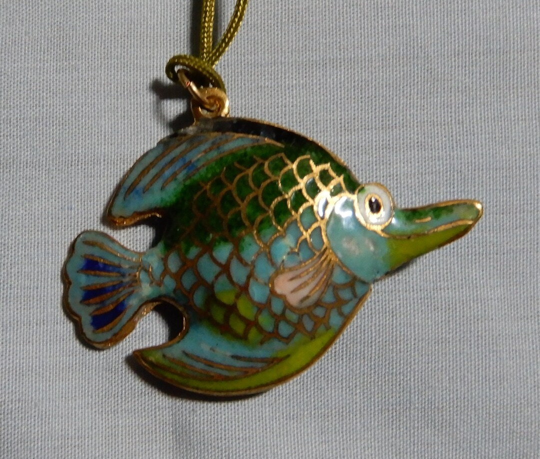 Vintage Hand Made Chinese Cloisonne Pendant Tropical Fish Motif New Mid ...