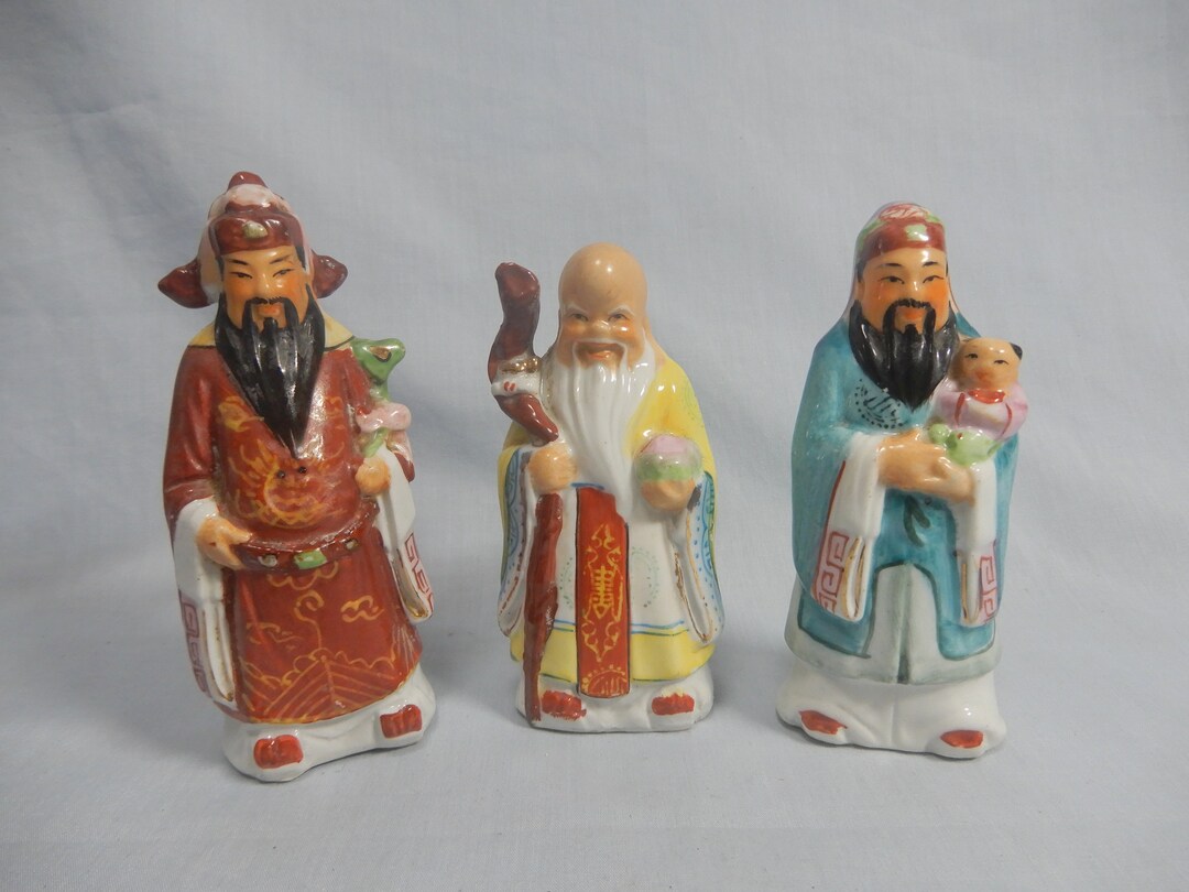 Vintage Chinese Ceramic Statues Fu Lu Shou Gods of Good Luck Mid ...