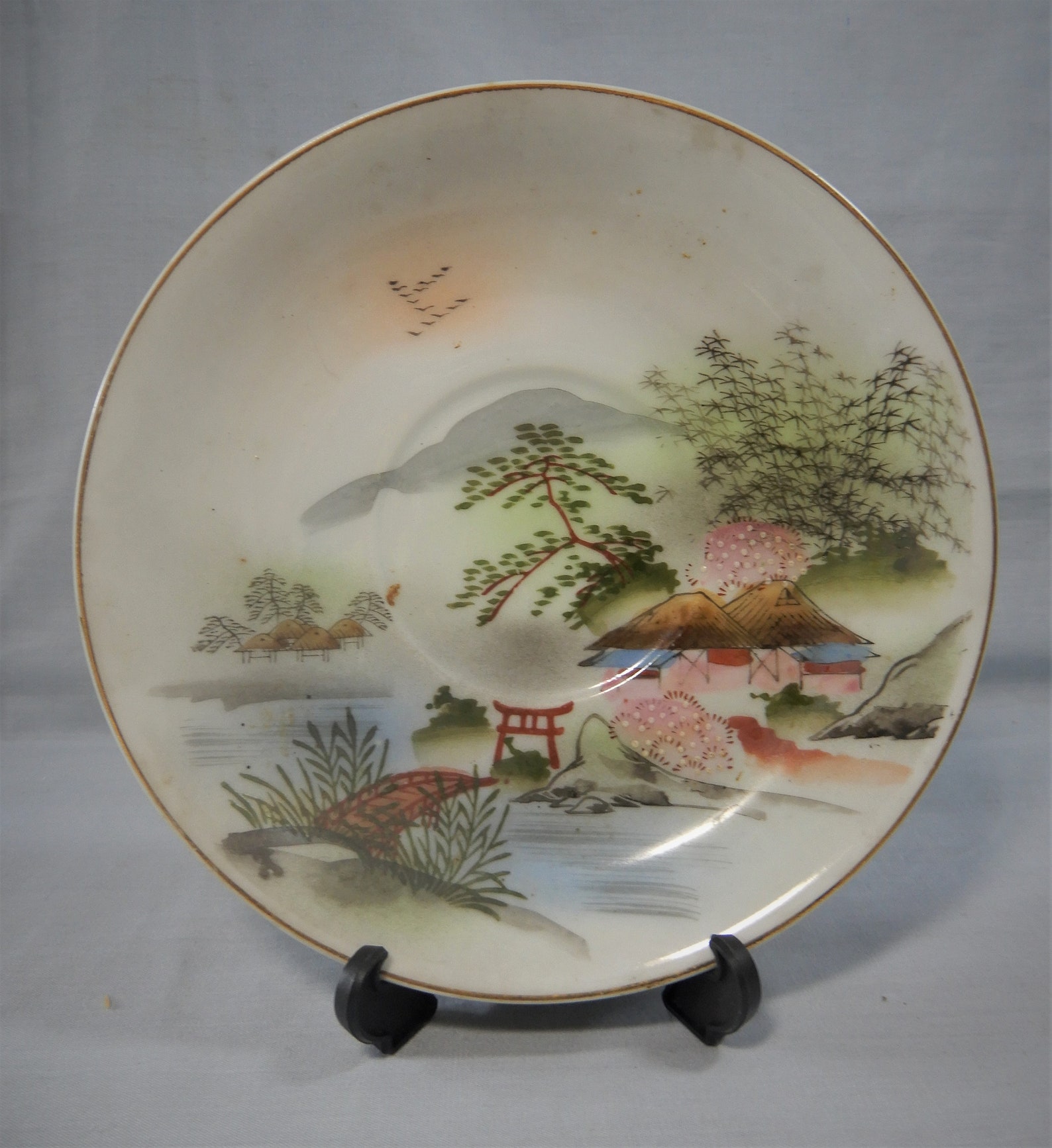 Vintage Japanese porcelain plate landscape Mt Fuji Tori mark | Etsy