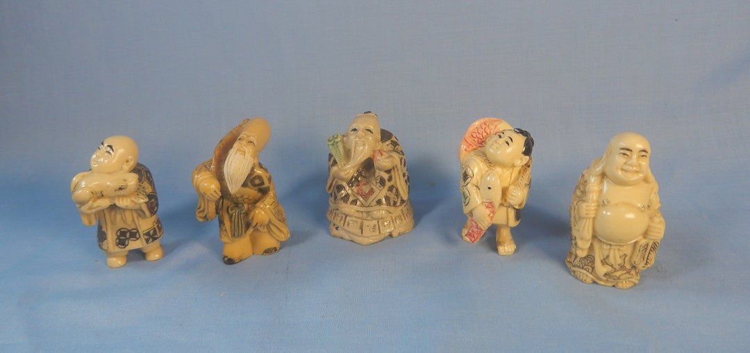 Vintage Japanese Faux Ivory Netsuke Set of 5 Hand Carved Mid Century - Etsy