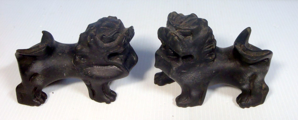 Antique Rare Shoushan Stone Foo Dogs Pair Hand Carved Wood | Etsy