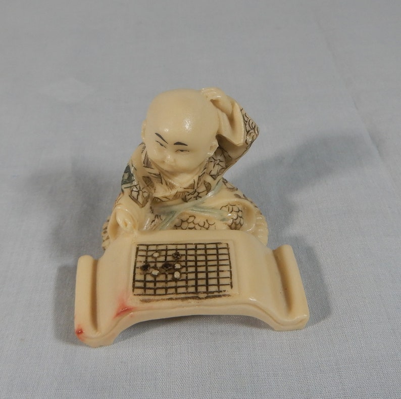 Vintage Japanese Resin Netsuke Boy Playing Chess Circa Mid to Late 20 ...