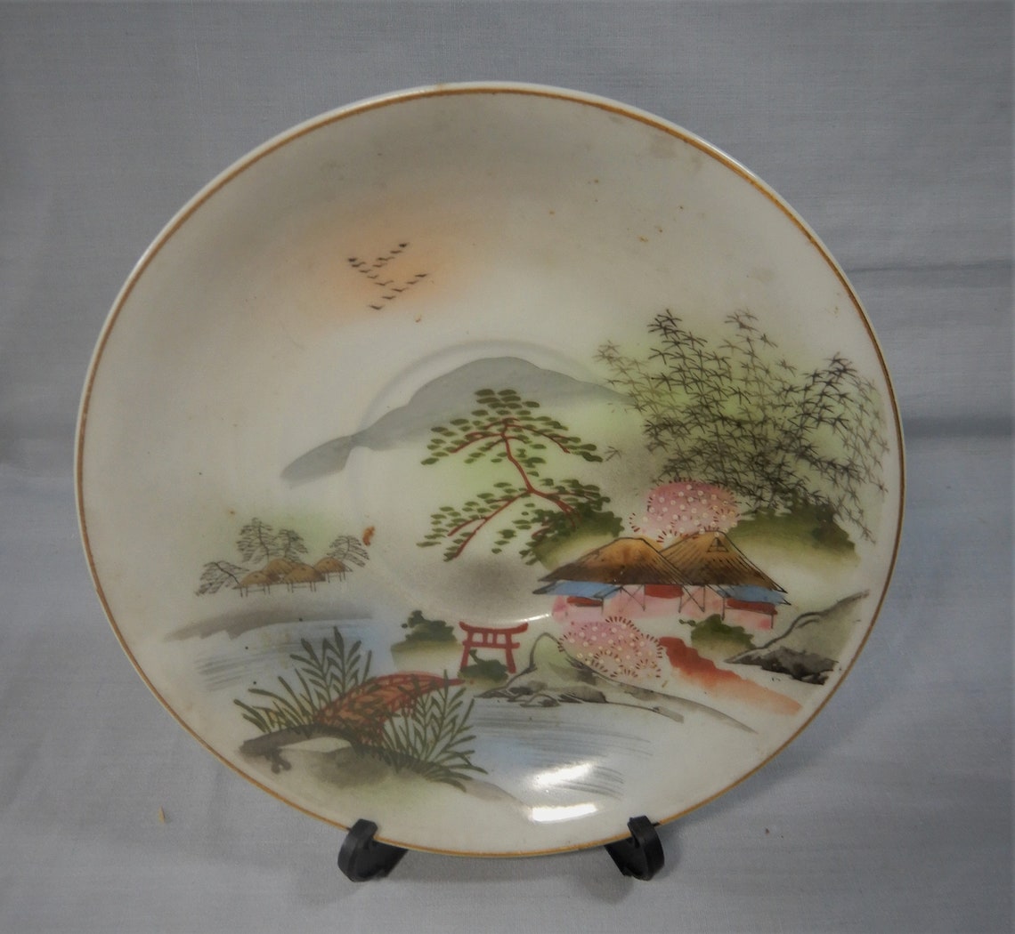 Vintage Japanese porcelain plate landscape Mt Fuji Tori mark | Etsy