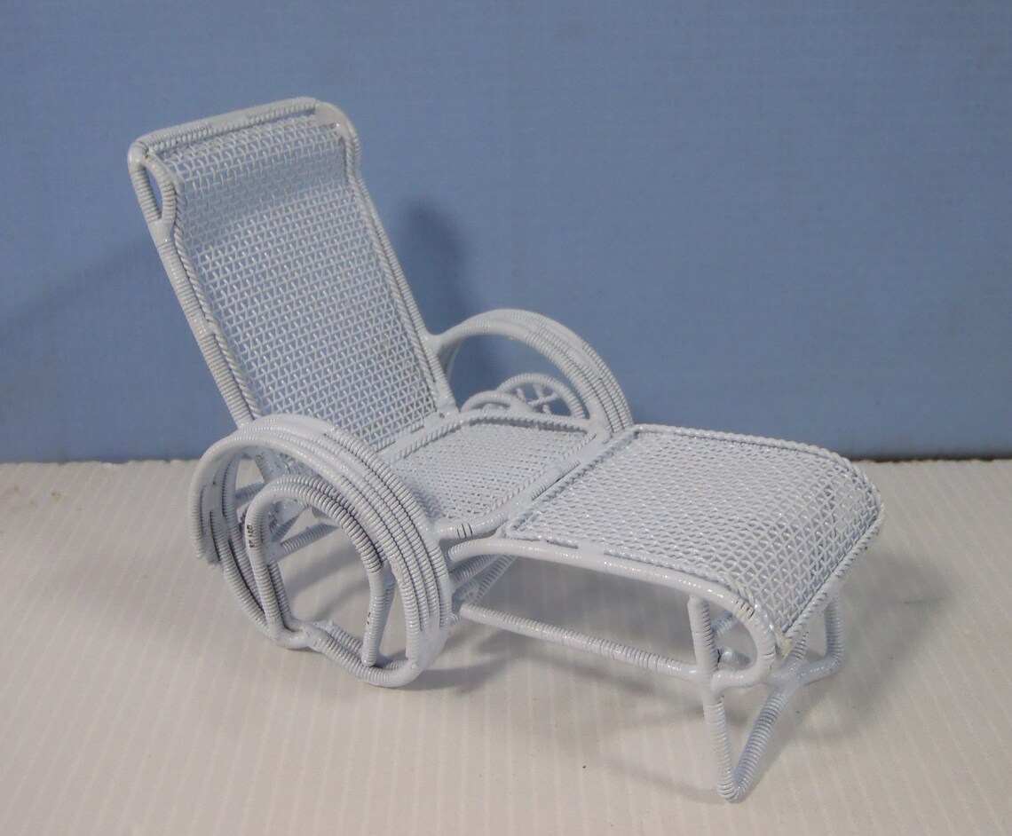 Vintage Dollhouse Miniature White Wire Wicker Chair Set Circa | Etsy