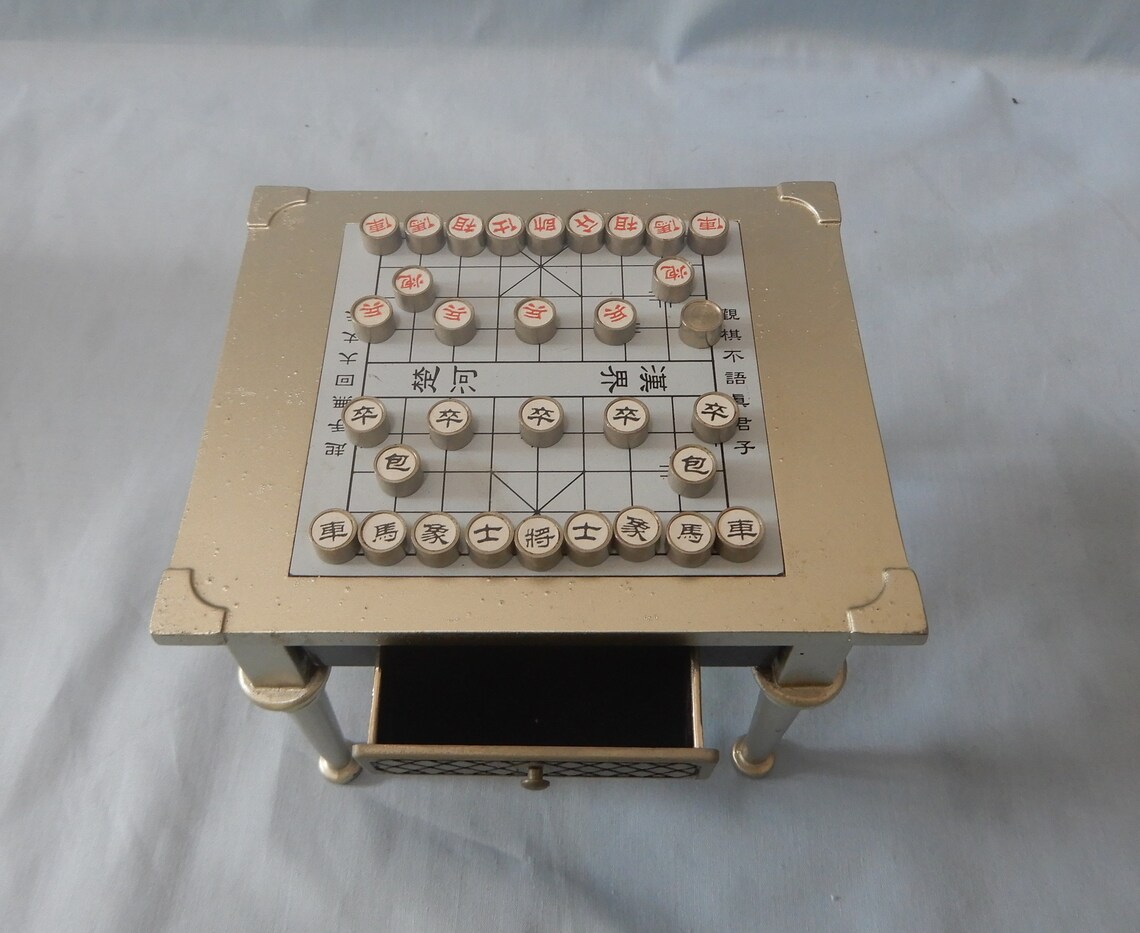 Antique Metal Chinese Chess Set Table With Drawers Circa Mid - Etsy