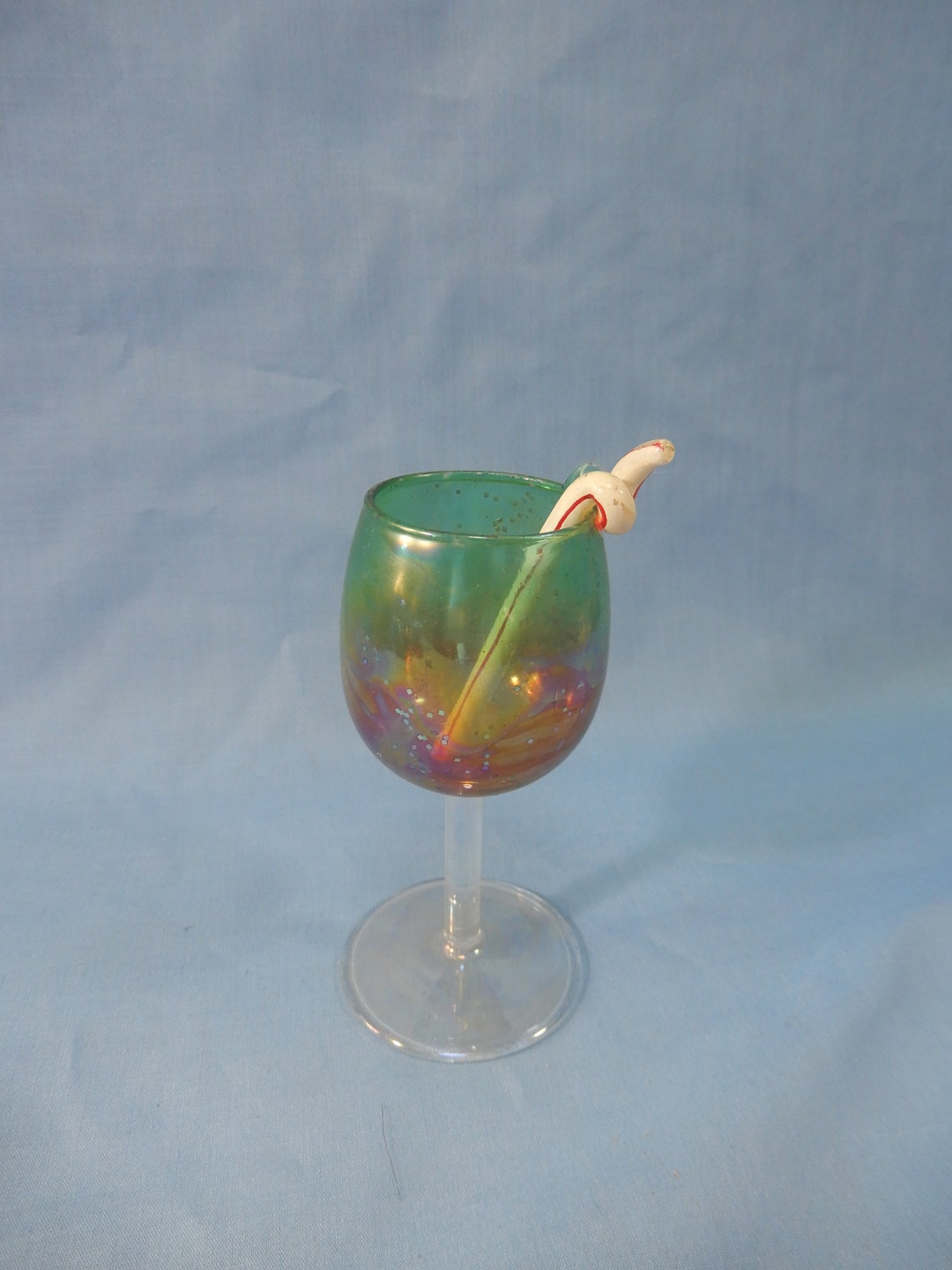 Vintage Glass Cup With Drinking Straw Hand Crafted Used From Old Stock ...