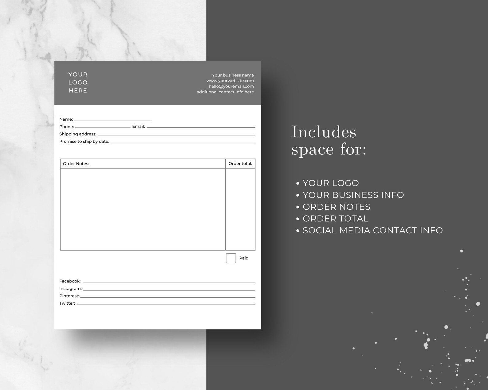 Printable Craft Show Order Form, Craft Show Order Sheet, Order Sheet ...