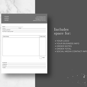 Printable Craft Show Order Form, Craft Show Order Sheet, Order Sheet ...