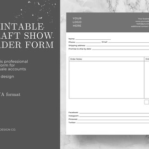 Printable Craft Show Order Form, Craft Show Order Sheet, Order Sheet ...