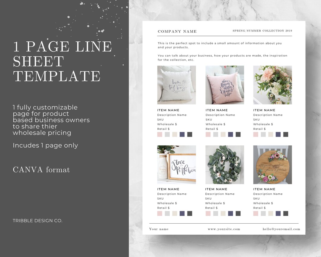 Line Sheet for Wholesale, Wholesale Catalog, Line Sheet Template ...